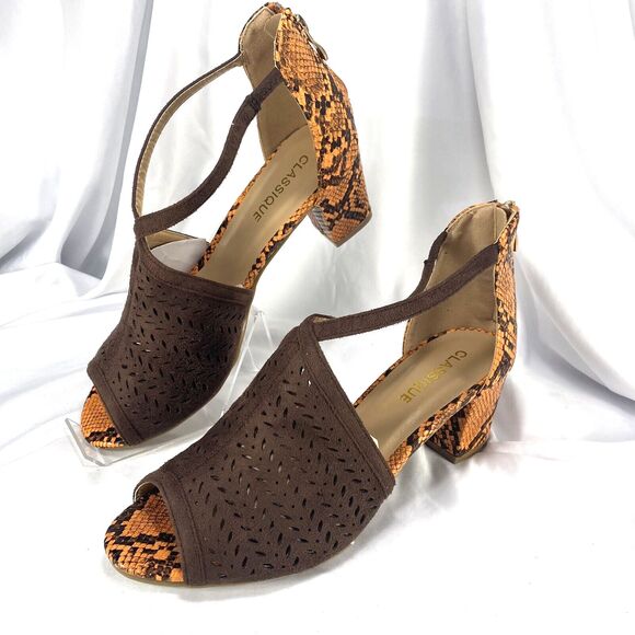 Classique | Shoes | Classique Women Sandal Sz 9 M Orange Snakeskin Heel ...